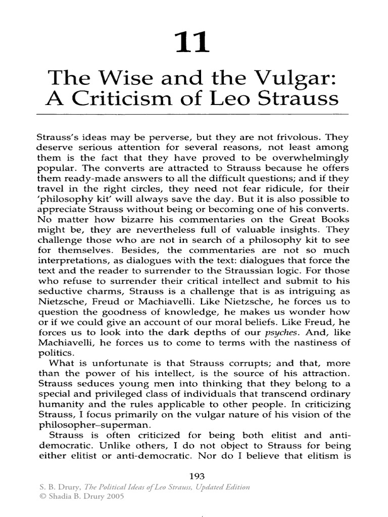 The Wise and The Vulgar A Criticism of Leo Strauss - Shadia B. Drury ...