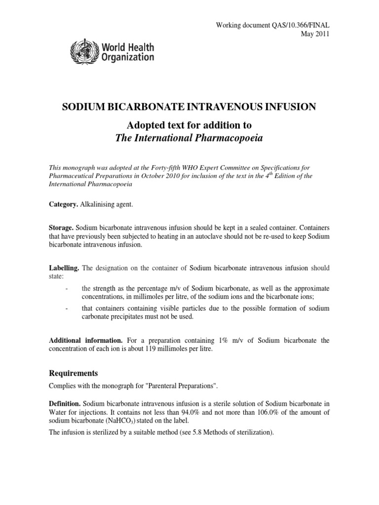 Sodium Bicarbonate Intravenous Infusion Adopted Text For Addition To ...