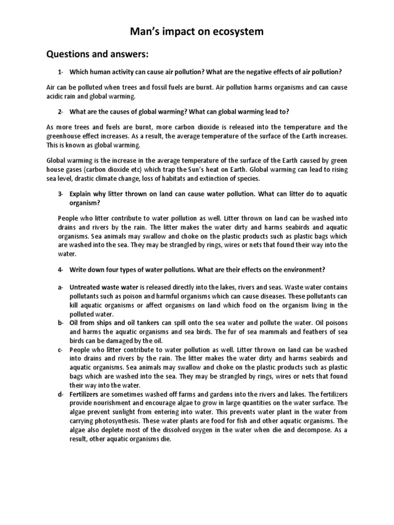 Man's Impact On Ecosystem: Questions and Answers | PDF | Global Warming ...