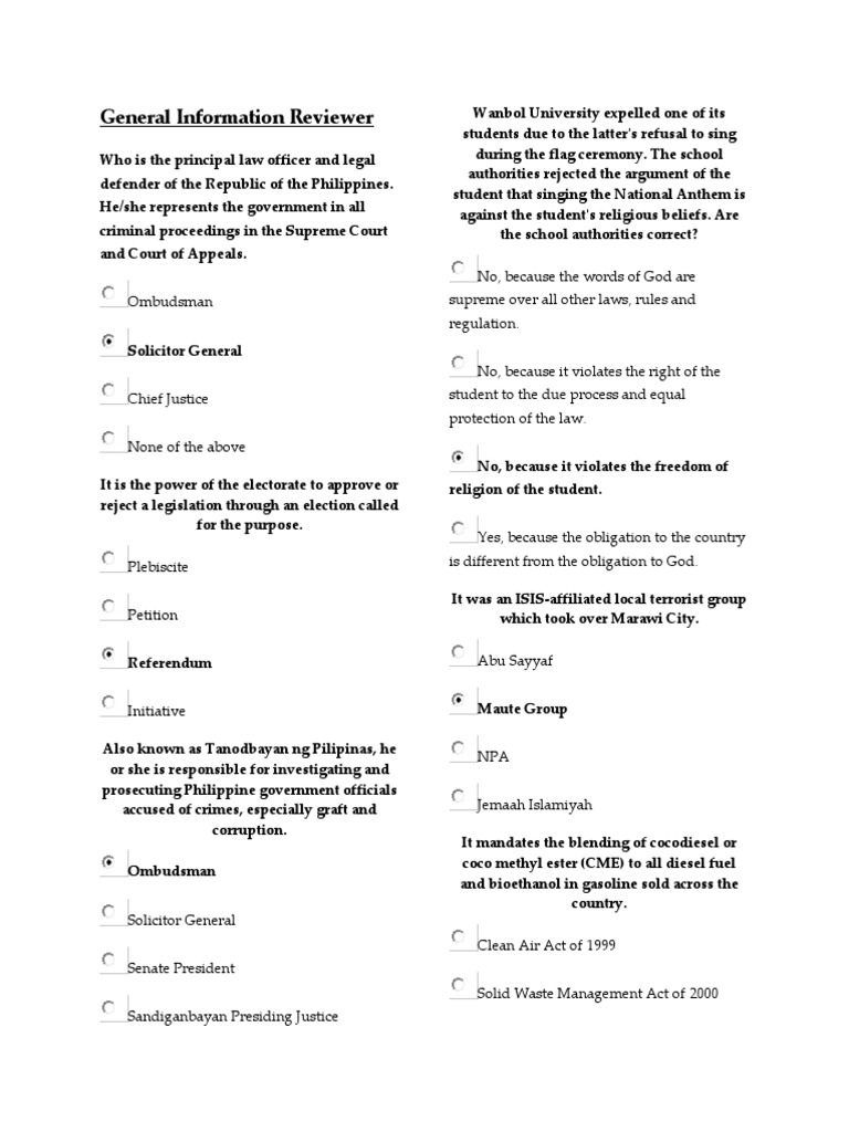 General Information Reviewer | PDF | President Of The Philippines ...