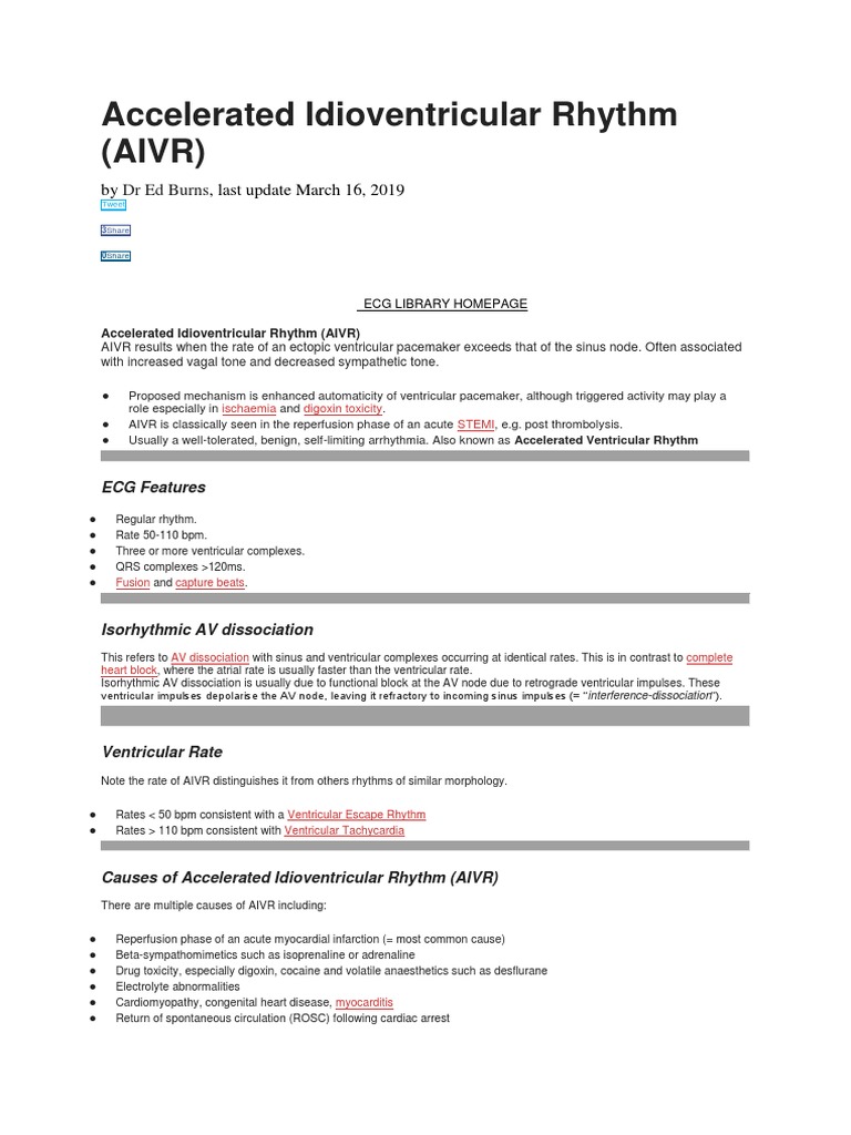 Accelerated Idioventricular Rhythm | PDF | Electrocardiography | Physiology