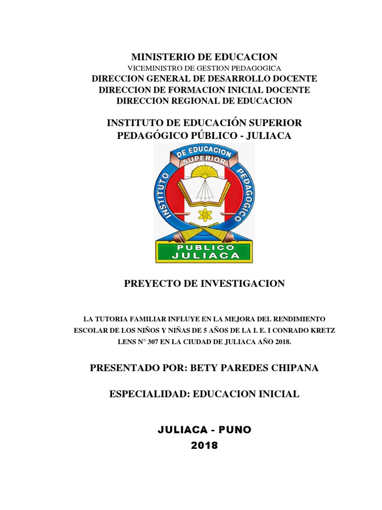 Proyecto para Pedagogico Juliaca Modificado Matriz Modicado | PDF | Comportamiento | Familia