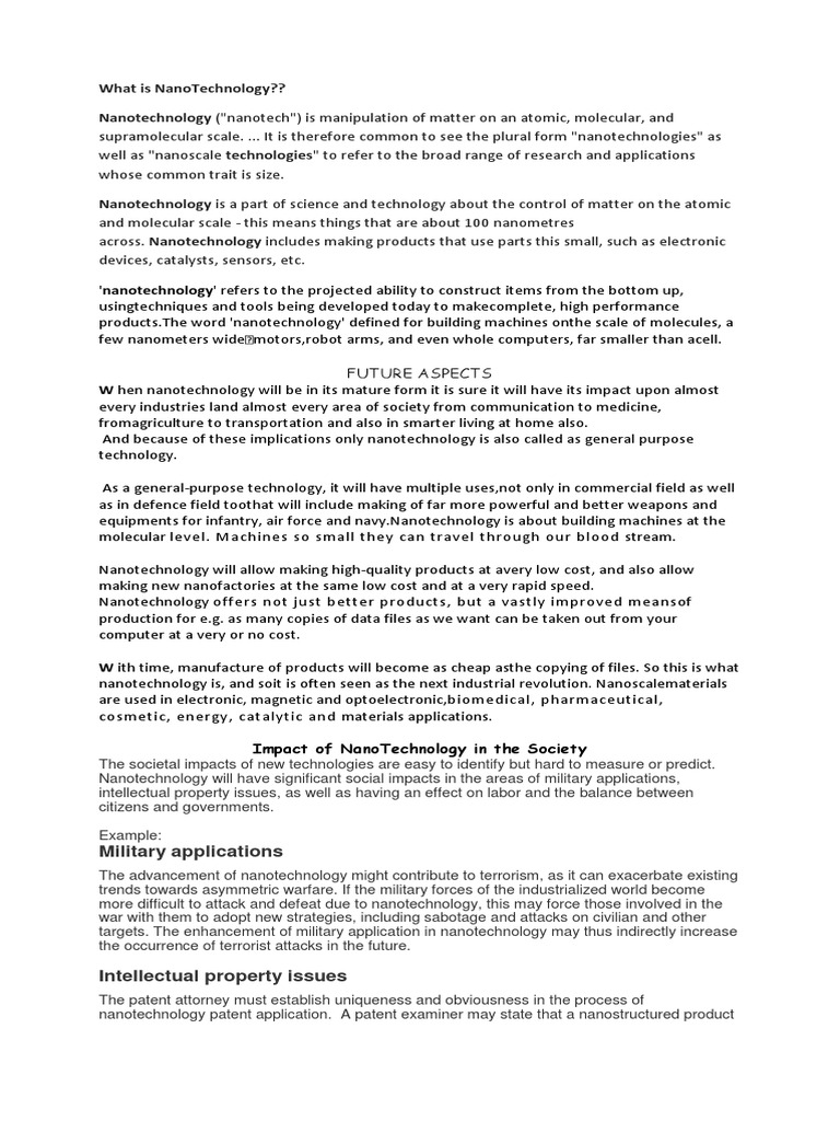 What Is NanoTechnology Written | PDF | Nanotechnology | Applied And ...