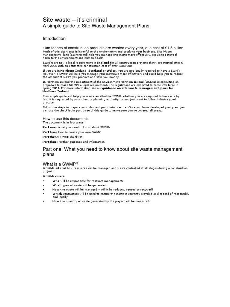 Site Waste Management Plan Simple Guide PDF | PDF | Waste | Recycling