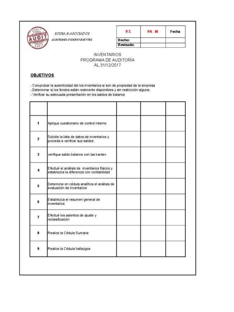 Formatos Auditoria de Inventarios | Inventario | Auditoría