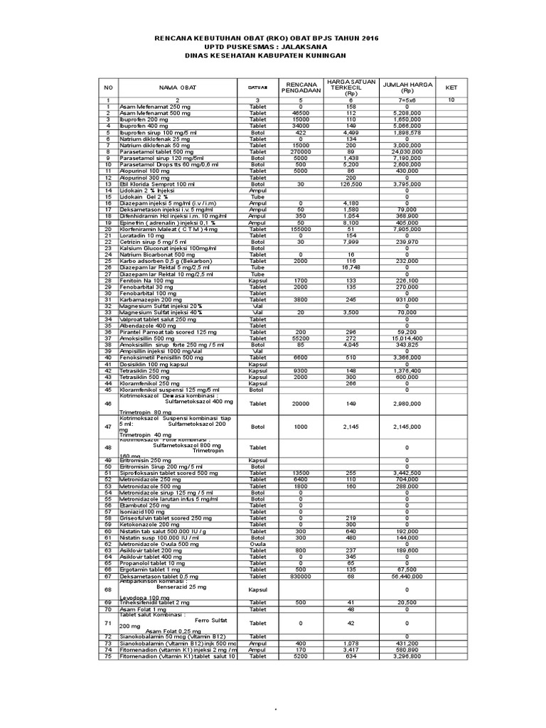 Format RKO Puskesmas 2016 | PDF | Essential Nutrients | Organic Compounds