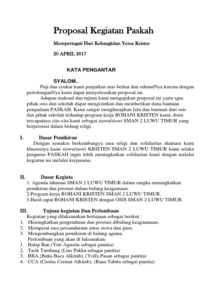 Proposal Kegiatan Paskah SMAN 2 Luwu Timur | PDF