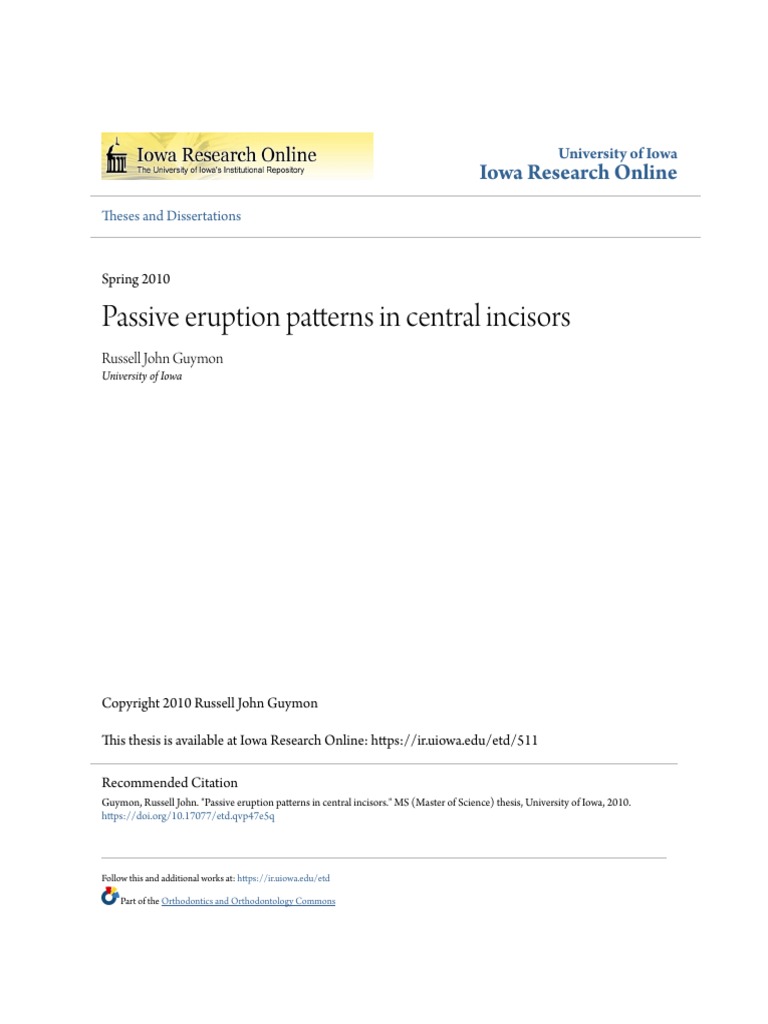 Passive Eruption Patterns in Central Incisors | PDF | Orthodontics | Thesis