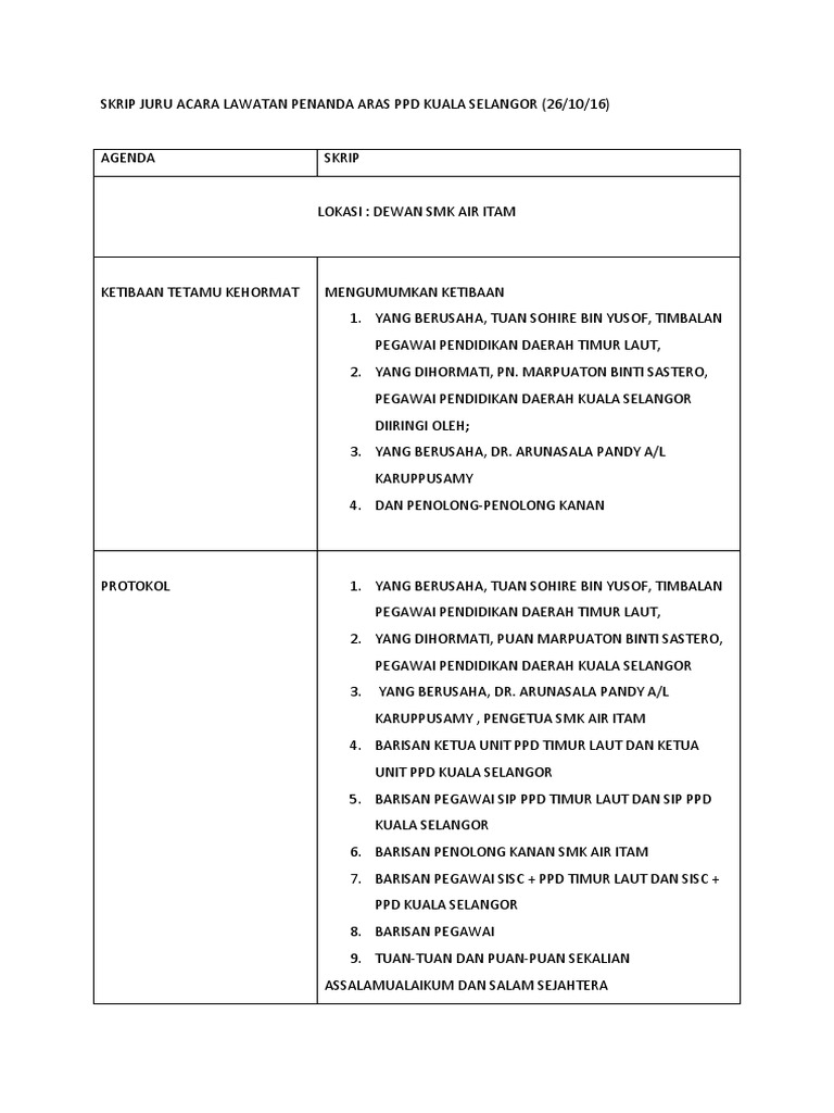 Skrip Majlis Lawatan Penanda Aras | PDF | Perjalanan | Sains & Matematika