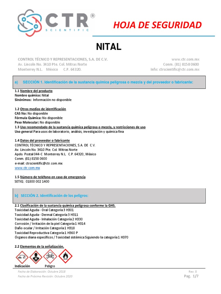 MSDS Nital | PDF | Carbón | Etanol
