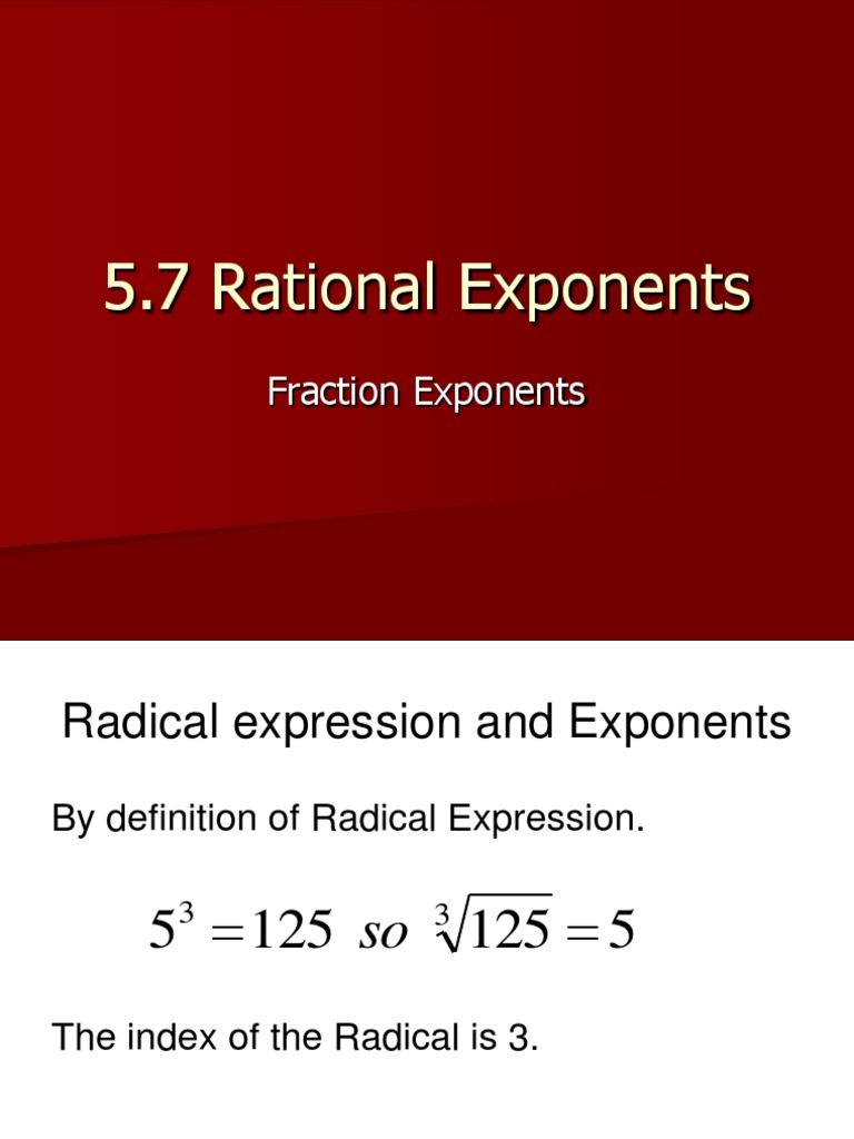 5.7 Rational Exponents | PDF | Fraction (Mathematics) | Exponentiation
