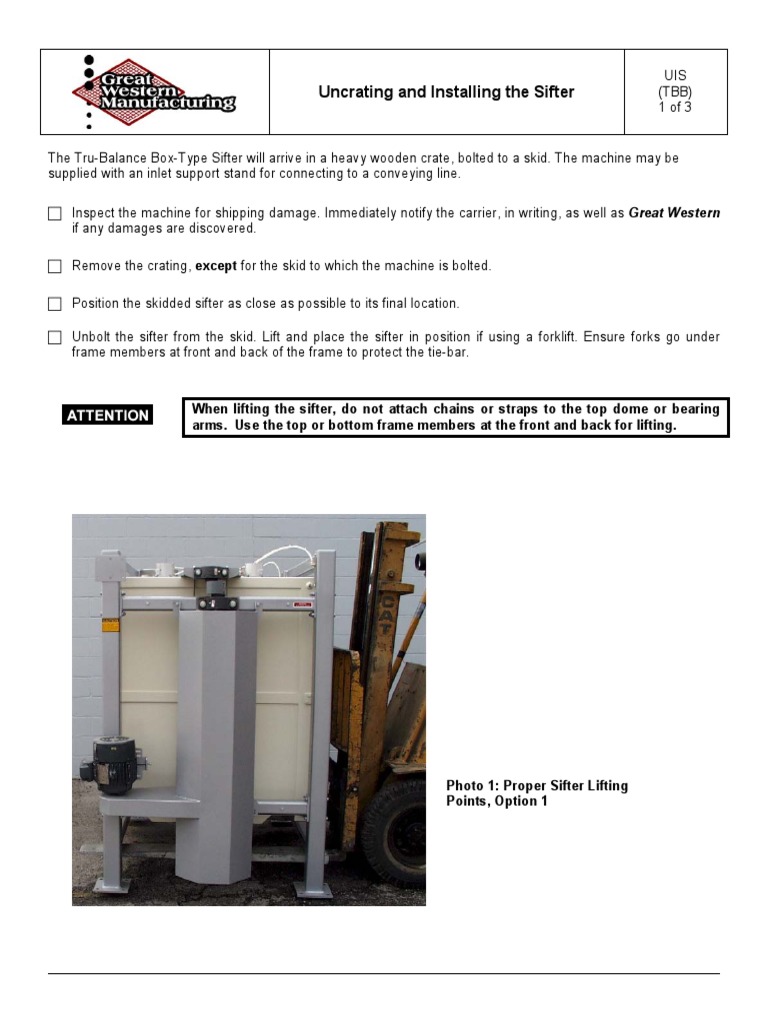 Uncrating and Installing The Sifter | PDF | Equipment | Manufactured Goods