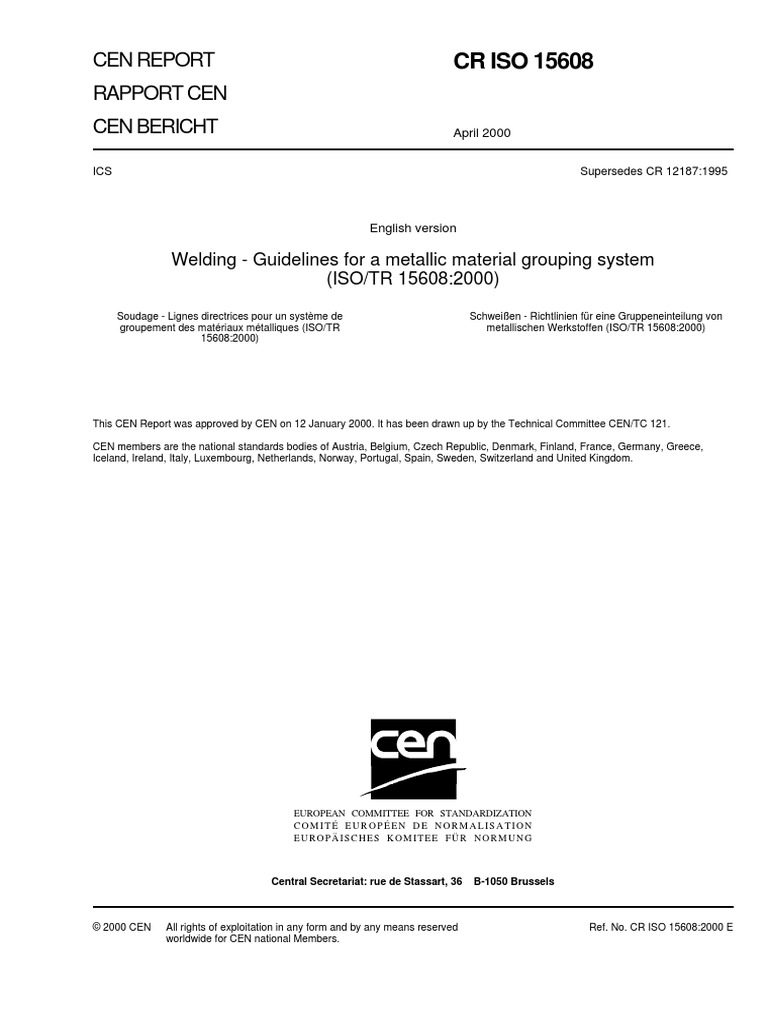 ISO - TR - 15608 - Welding Guide Line PDF | PDF | Cast Iron | Steel