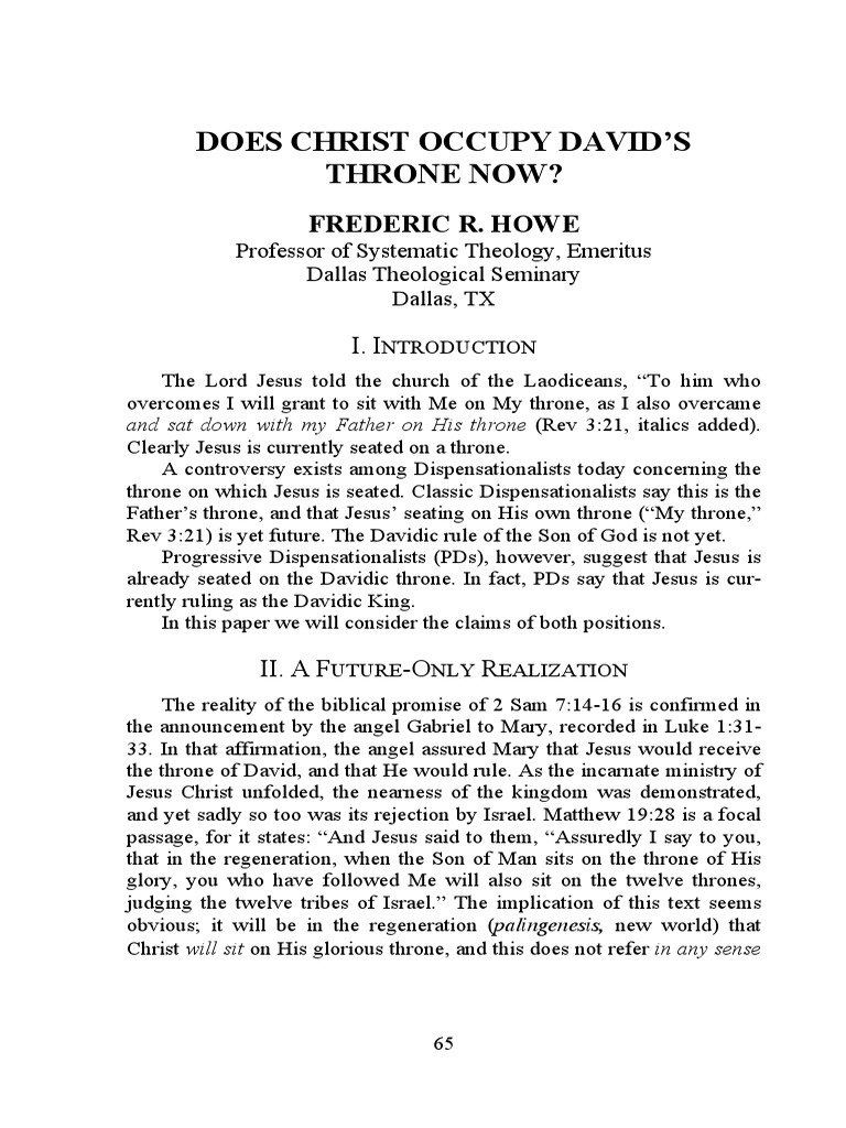 Frederic R. Howe - Does Christ Occupy David's Throne Now | PDF ...