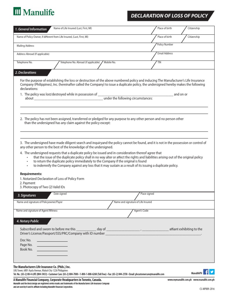 Declaration of Loss | PDF | Insurance | Notary Public
