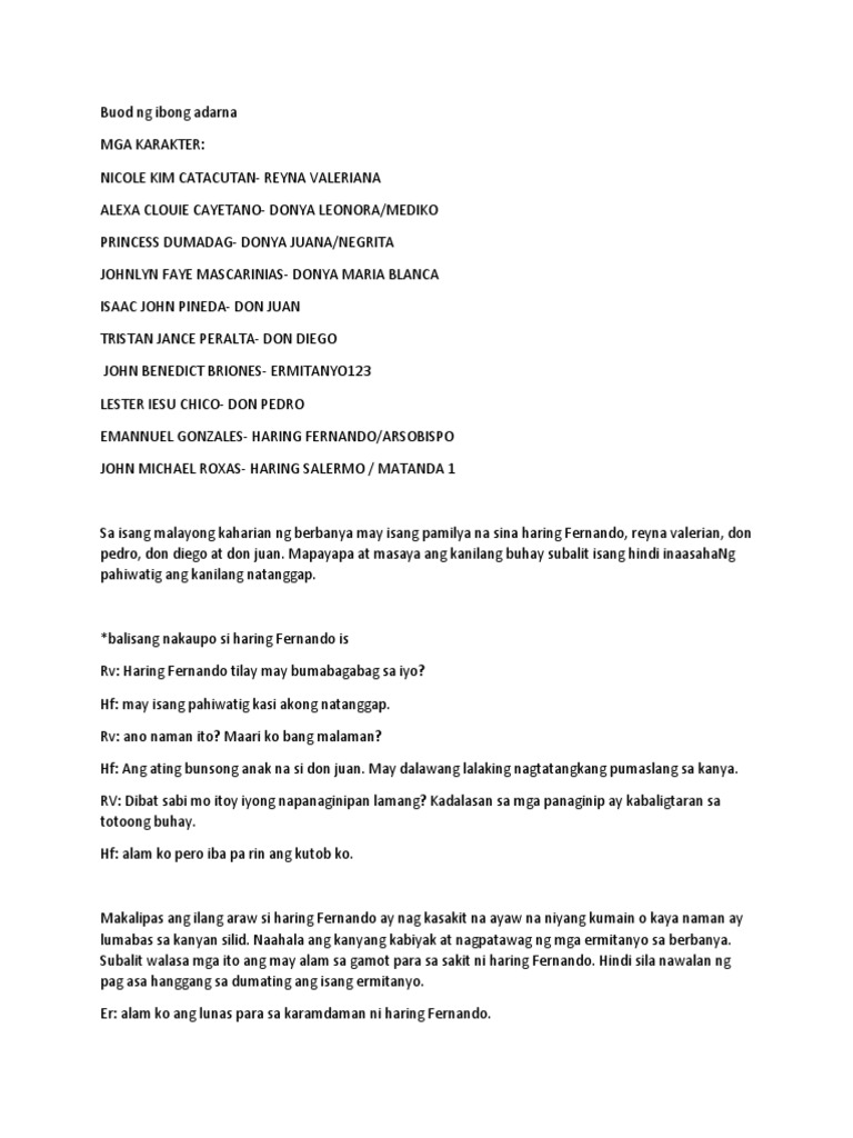 Buod NG Ibong Adarnasx Group 2 | PDF