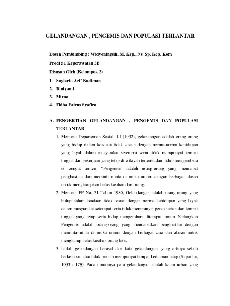 Pengertian Gelandangan Dan Pengemis | PDF