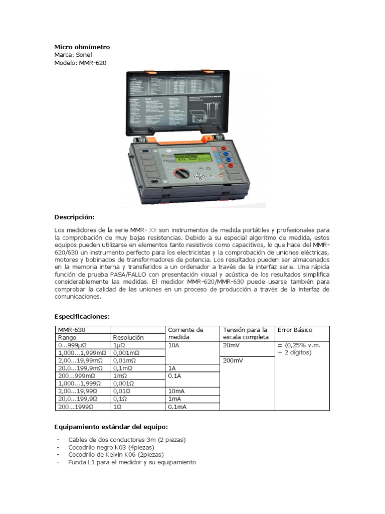 Micro Ohmímetro - SONEL - MMR-620 | PDF