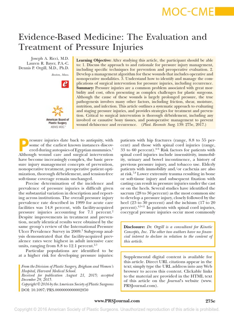 Evidence-Based Medicine: The Evaluation and Treatment of Pressure ...