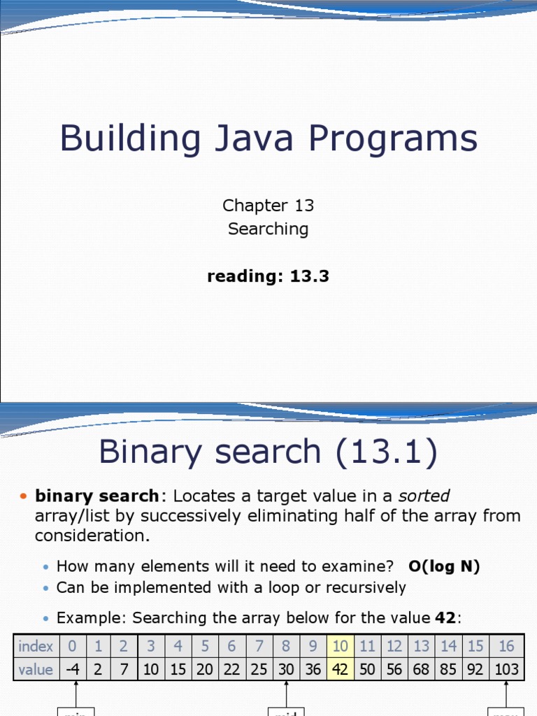 Building Java Programs: Searching | PDF | Array Data Structure | Software Development
