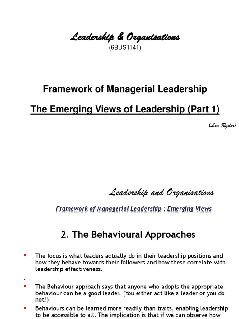 Framework of Managerial Leadership (Emerging Views - Part 1) - Student ...