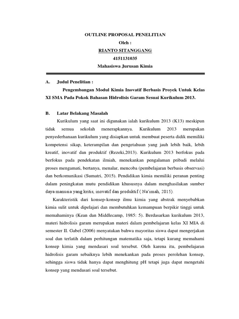 OUTLINE PROPOSAL PENELITIAN (Rianto) | PDF