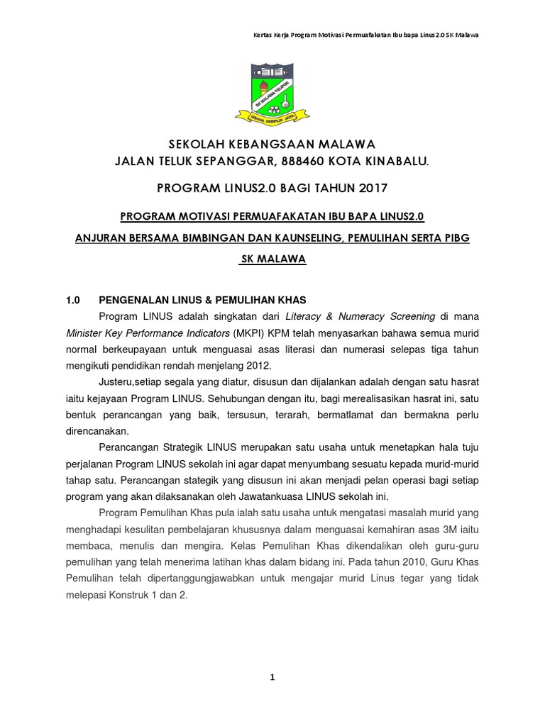 Kertas Kerja Program Permuafakatan Ibu Bapa Linus 2017 | PDF Kertas Kerja Program Permuafakatan Ibu Bapa Linus 2017 | PDF