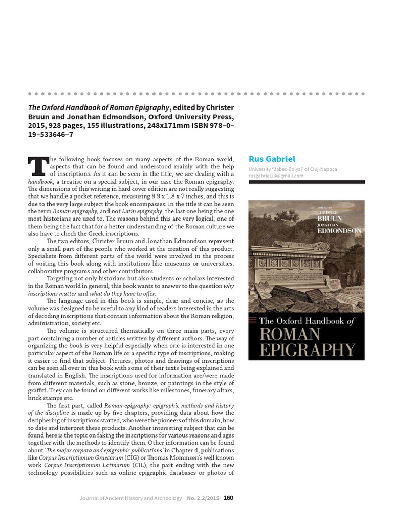 The Oxford Handbook of Roman Epigraphy | PDF | Epigraphy | Roman Empire