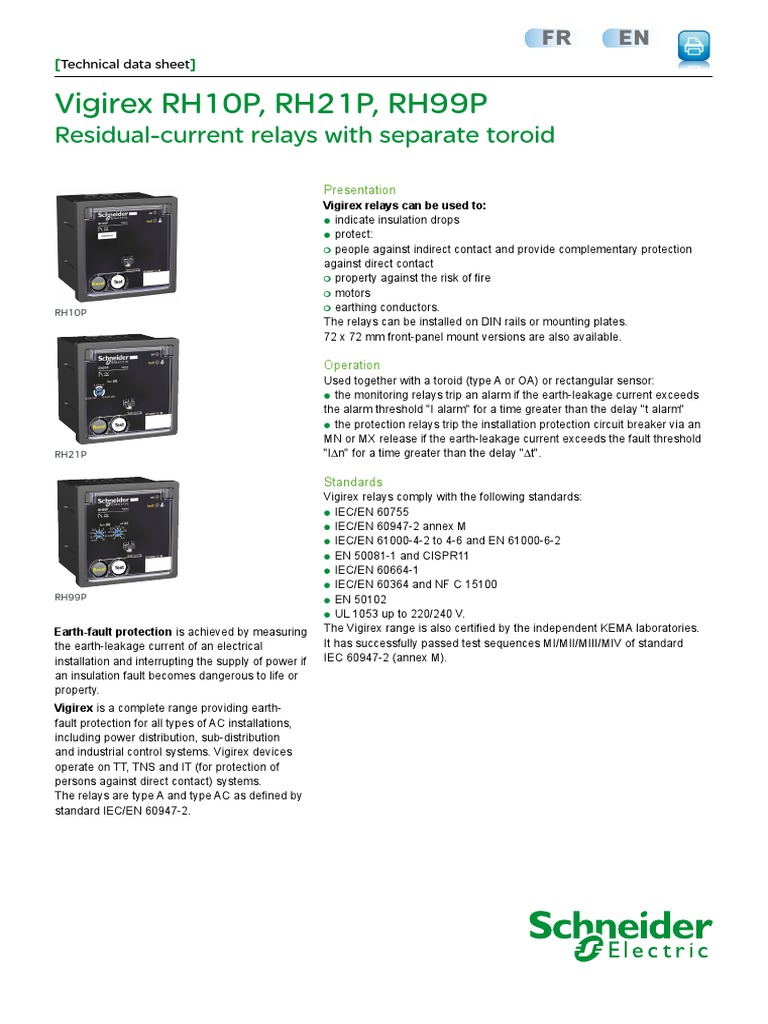 2.12.1 HOJA DE DATOS Vigirex RH10P, RH21P, RH99P - TDS15 PDF | PDF | Relay | Power Supply
