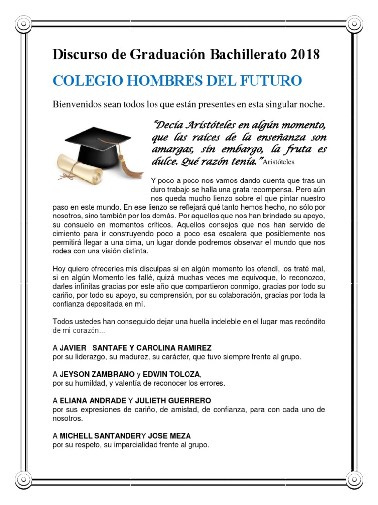 Ejemplo De Discurso De Graduación El Discurso Para Quinto De Primaria