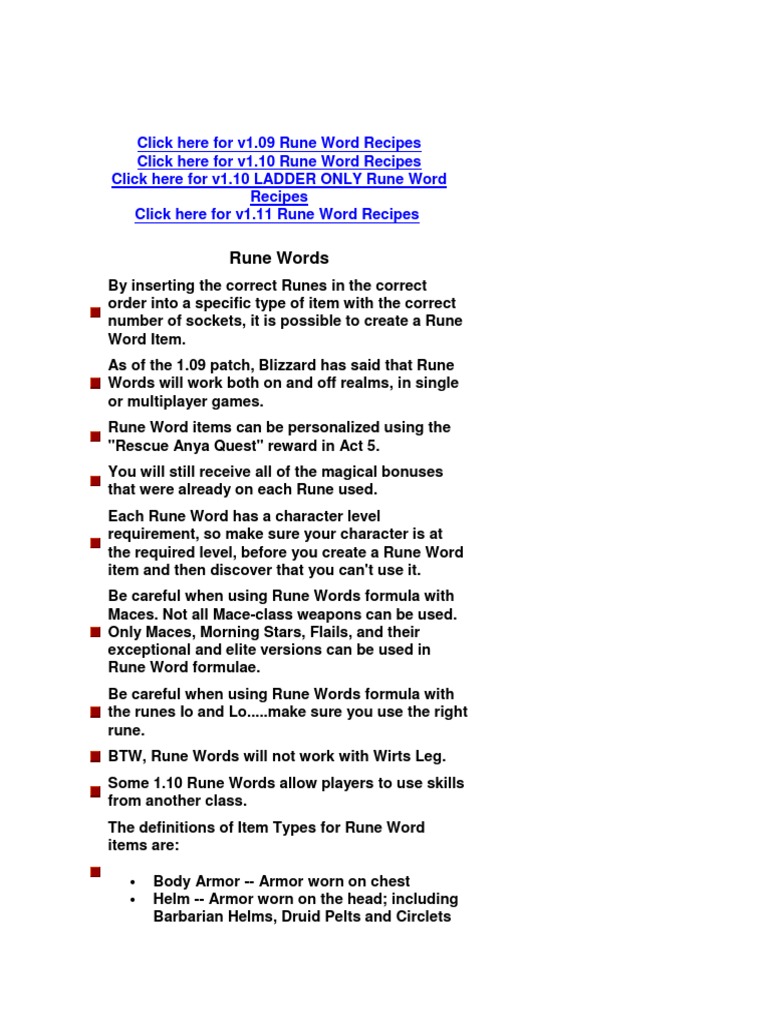 Rune Word | PDF | Armour | Leisure