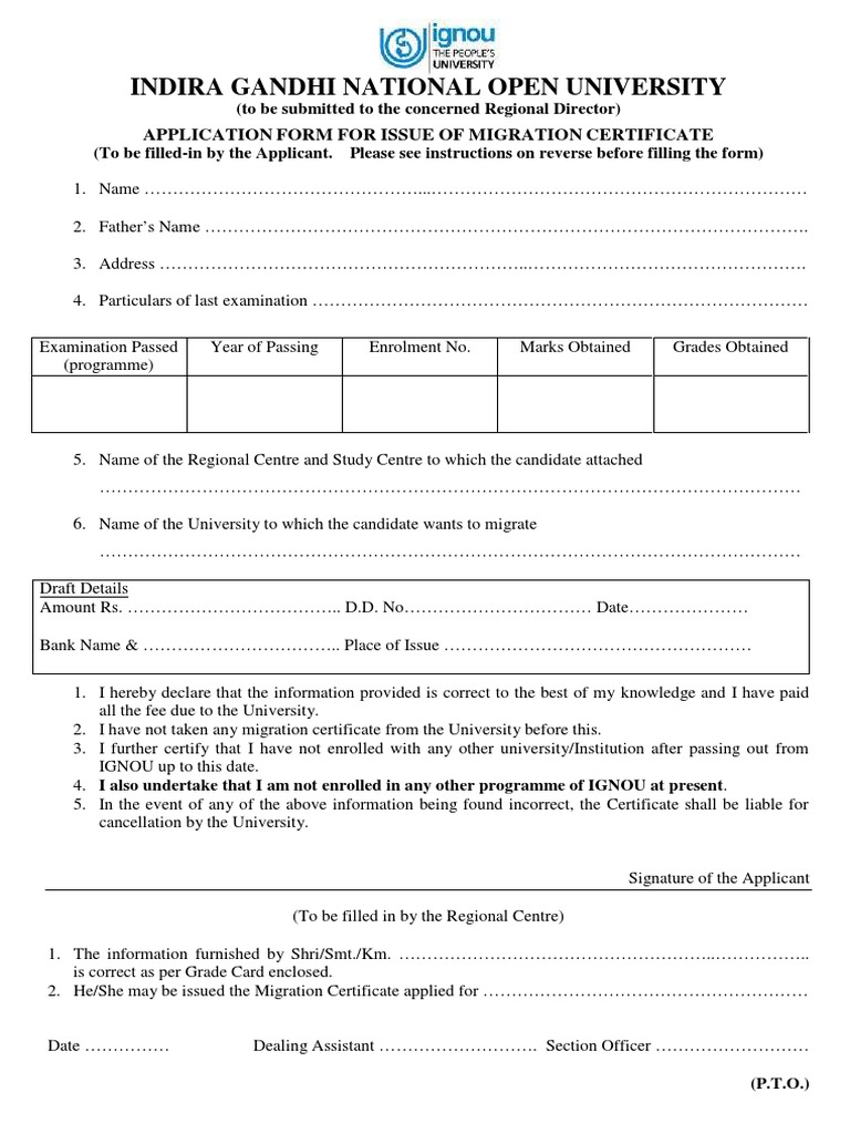 Indira Gandhi National Open University: Application Form For Issue of ...