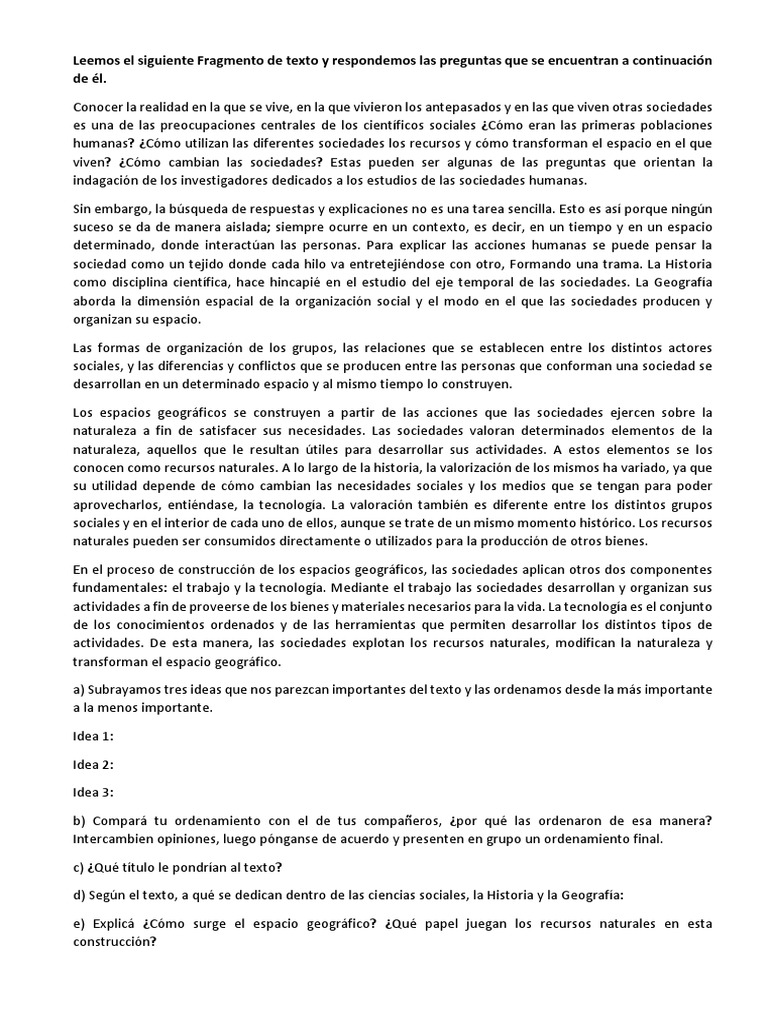 Leemos El Siguiente Fragmento de Texto y Respondemos Las Preguntas Que ...