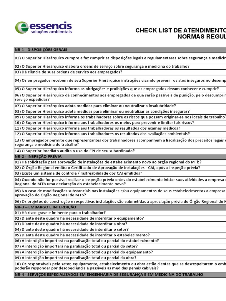 Check List NR | PDF | Desenvolvimento profissional | Fiação Elétrica