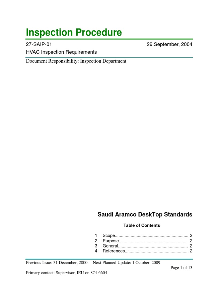 Inspection Procedure | PDF | Duct (Flow) | Hvac