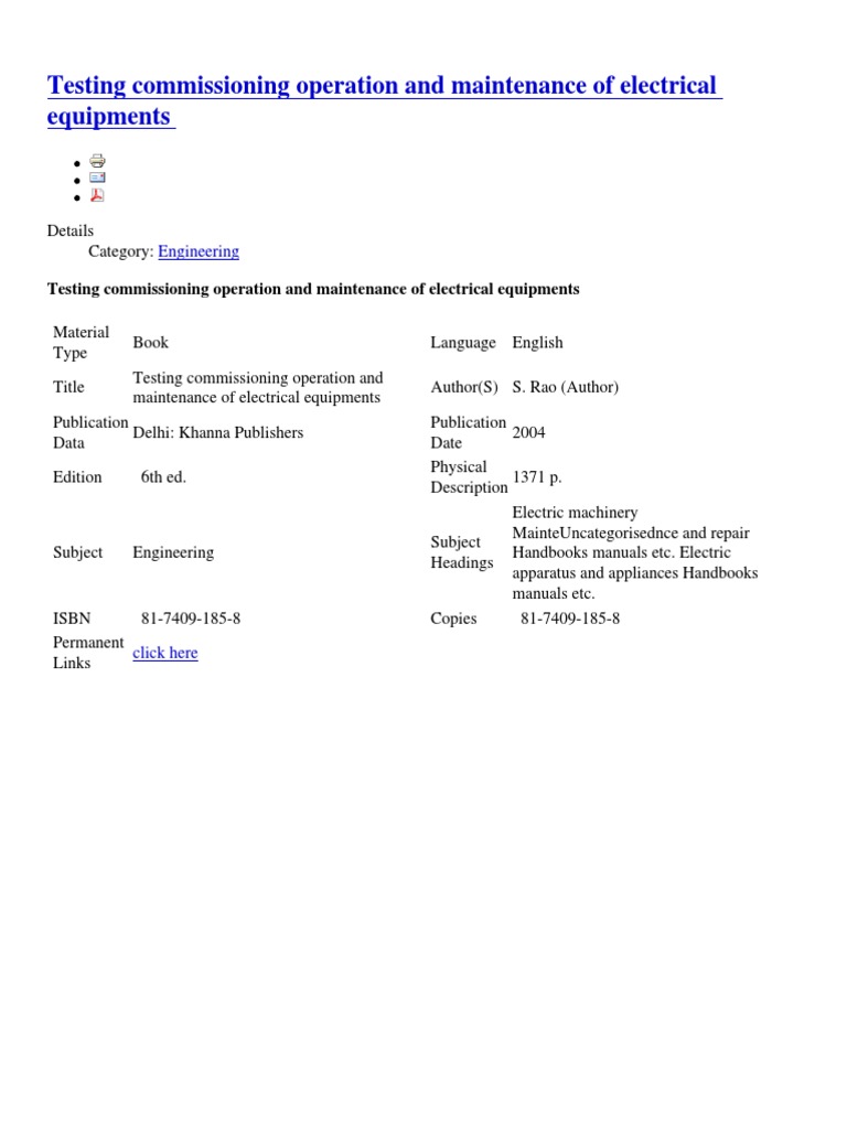 Testing Commissioning Operation and Maintenance of Electrical ...