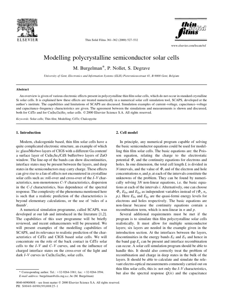 Modelling Polycrystalline Semiconductor Solar Cells: M. Burgelman, P ...