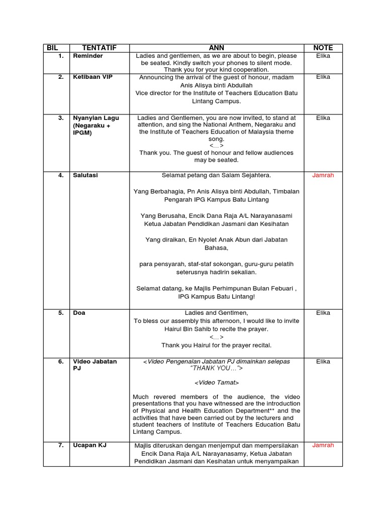 Contoh Teks Emcee | PDF | Anthems | Malaysia