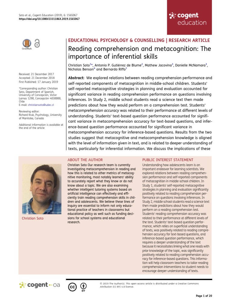 Reading Comprehension and Metacognition: The Importance of Inferential ...