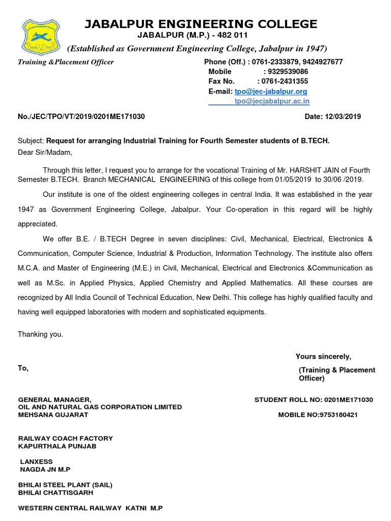 Industrial Training Form Harshit Last | PDF | Engineering | Mechanical ...