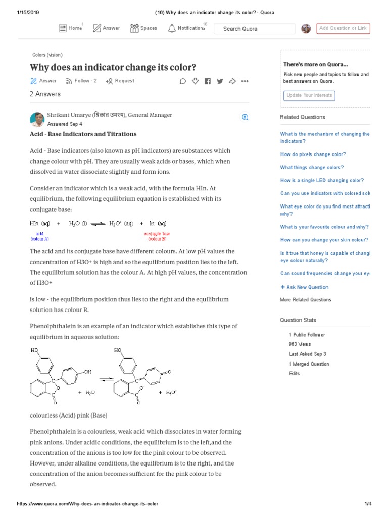 Why Does An Indicator Change Its Color?: 2 Answers | PDF | Ph ...