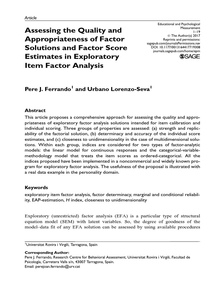 Quality Exploratory Factor Analysis | PDF | Factor Analysis | Estimator