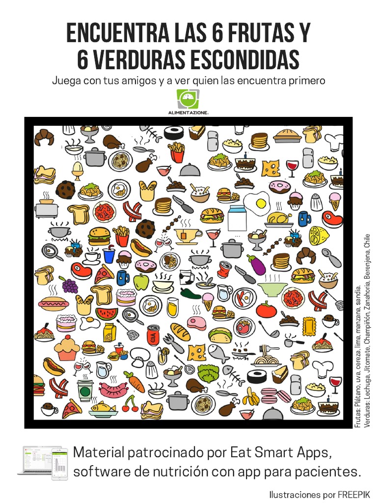Encuentra 6 frutas y 6 verduras escondidas | PDF