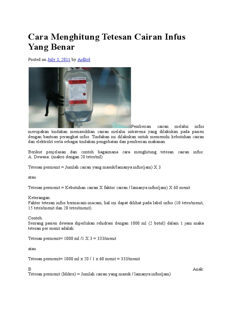 Cara Menghitung Tetesan Cairan Infus Yang Benar | PDF | Pengembangan ...