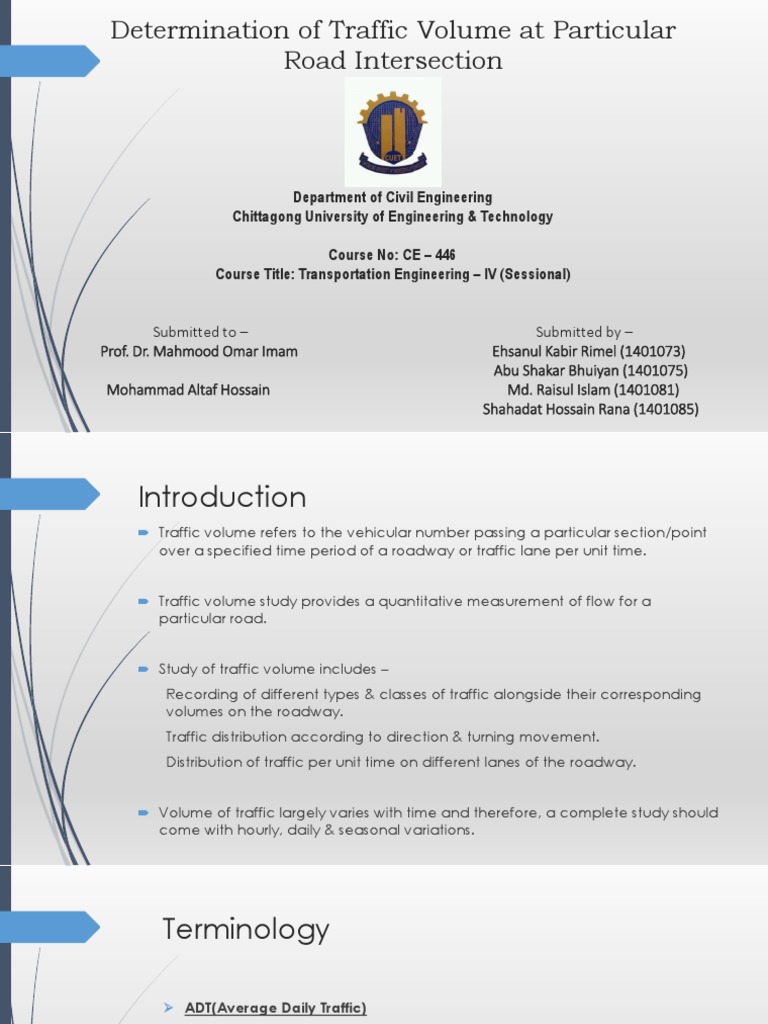 Analysis of Traffic Volume and Composition at the Nimtoli Intersection ...