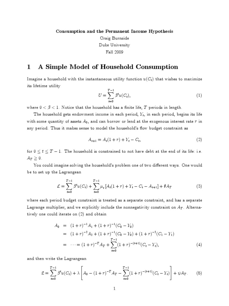 1 A Simple Model of Household Consumption | PDF | Autoregressive Model ...