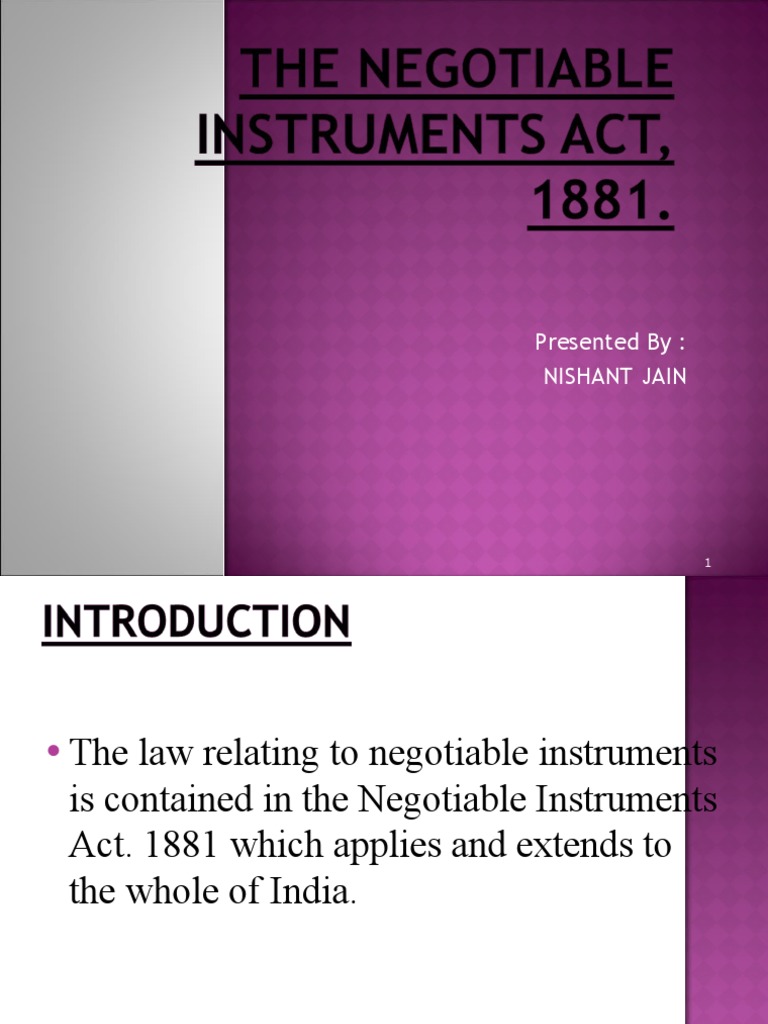 Presented By: Nishant Jain | PDF | Negotiable Instrument | Payments