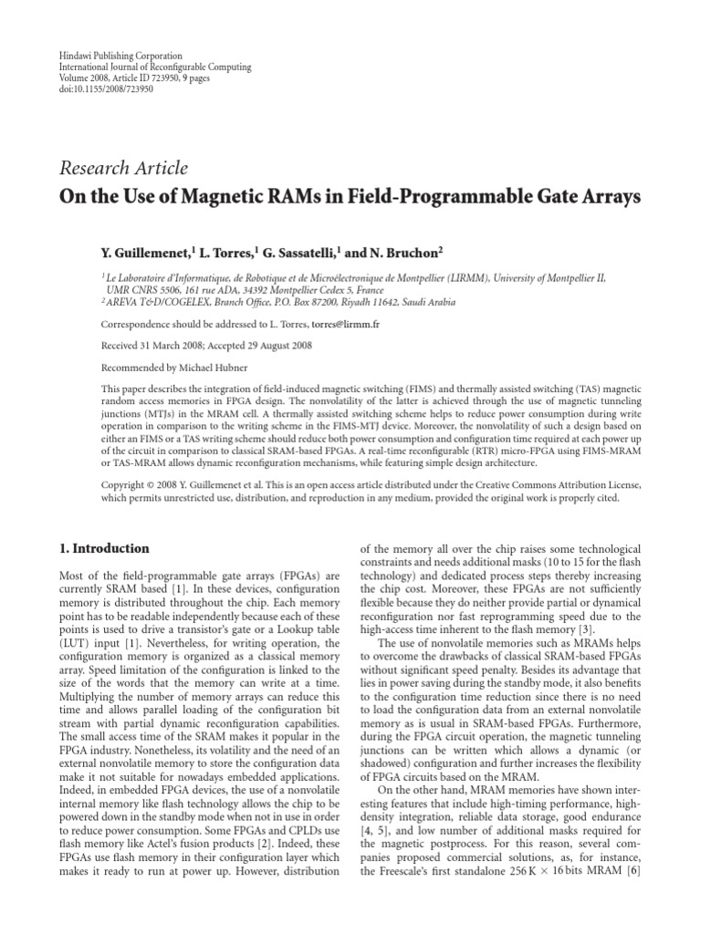 Research Article: On The Use of Magnetic Rams in Field-Programmable Gate Arrays | PDF | Field ...
