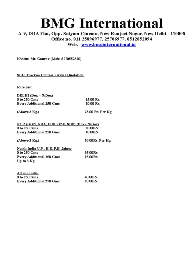 Trackon Courier Quotation | PDF | Banking | Financial Services