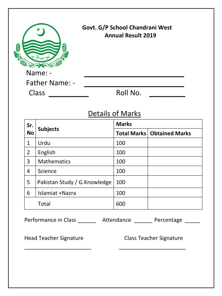 Result Card | PDF | Science | Science And Technology